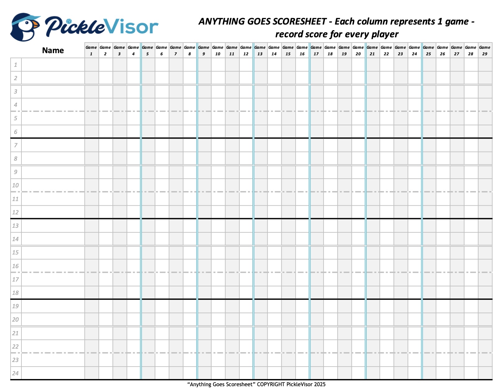 SUBSCRIBE landing page for Anything Goes Scoresheet - PickleVisor